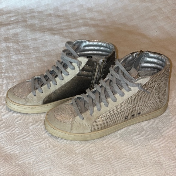 P448 | Shoes | P448 Metallic Suede Hightop Sneakers Size 38 75 | Poshmark